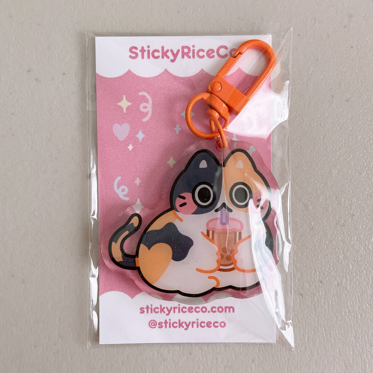 Boba Calico Cat Glitter Keychain – StickyRiceCompany