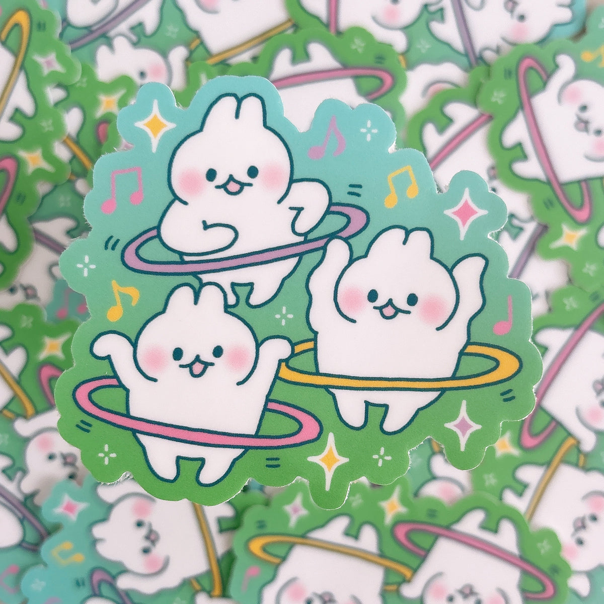 Hula Hoop Bunnies Heavy Duty Waterproof Vinyl Diecut Sticker ...